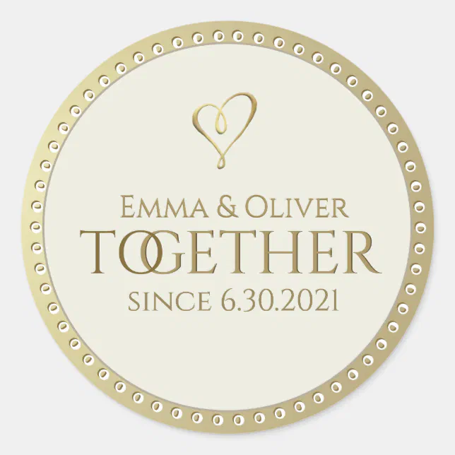 Metallic Gold TOGETHER Wedding Label with Heart | Zazzle