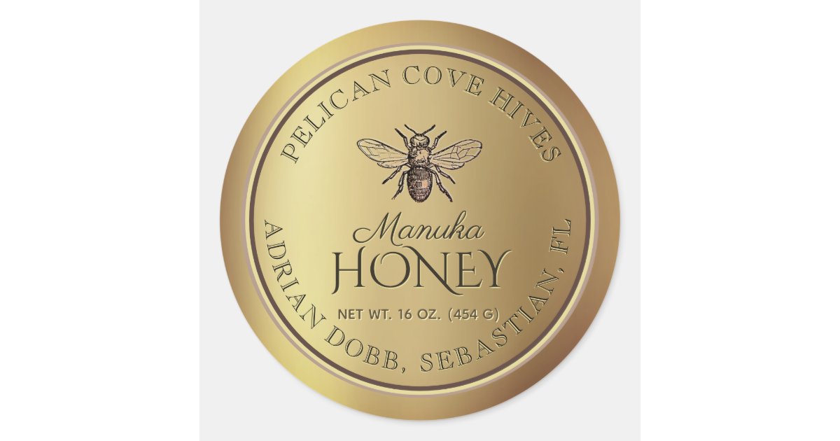 Metallic Gold Vintage Honey Bee Classic Round Sticker | Zazzle