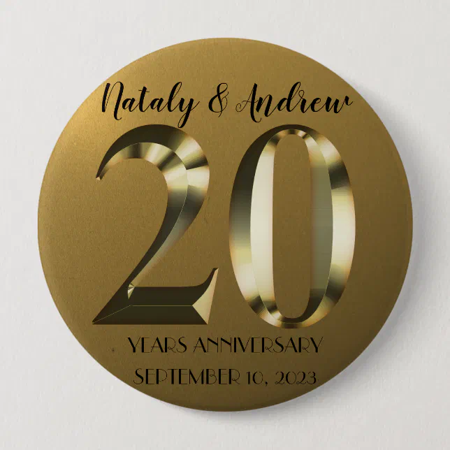 Metallic golden 20th Wedding Anniversary Button | Zazzle