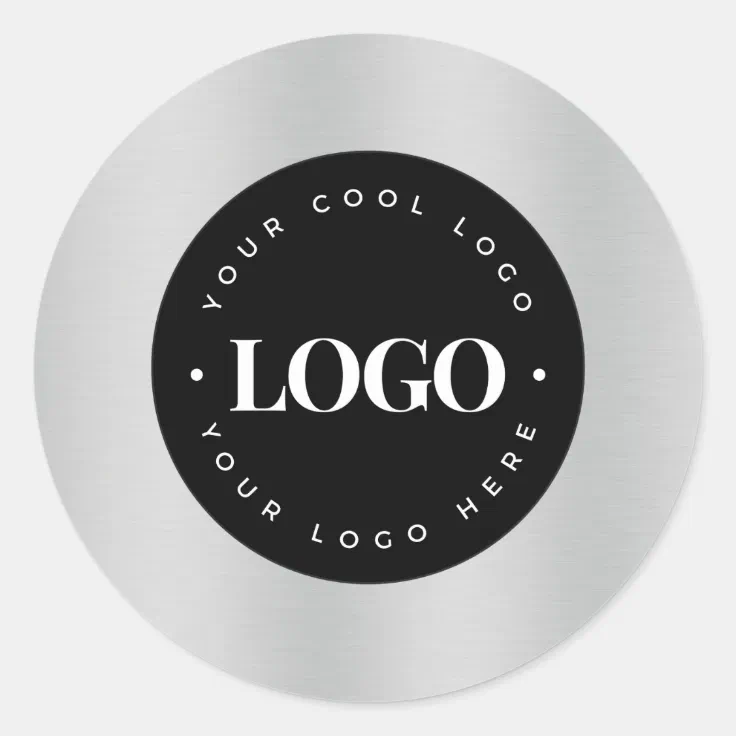 Metallic Gray Add Your Custom Logo Here Business Classic Round Sticker ...