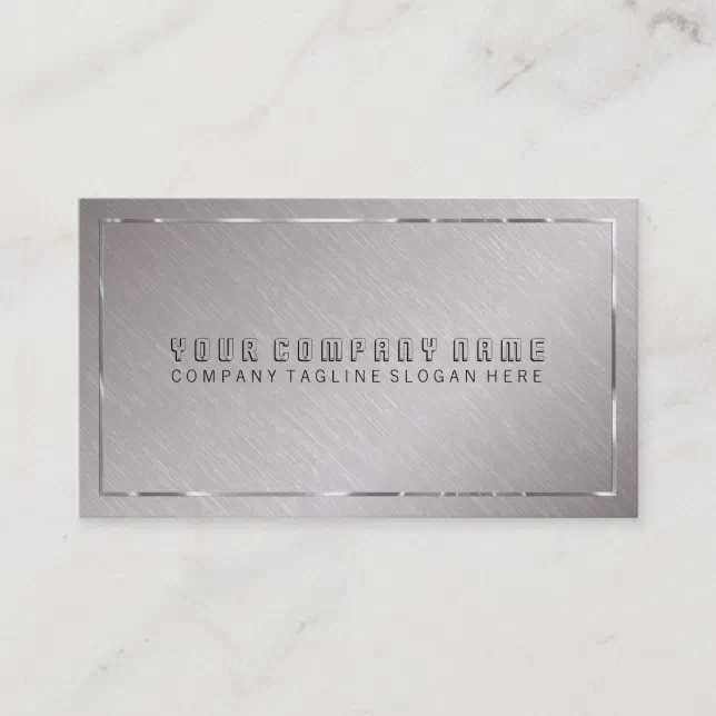 Metallic Gray Brushed Steel, Silver Border Accents Business Card | Zazzle