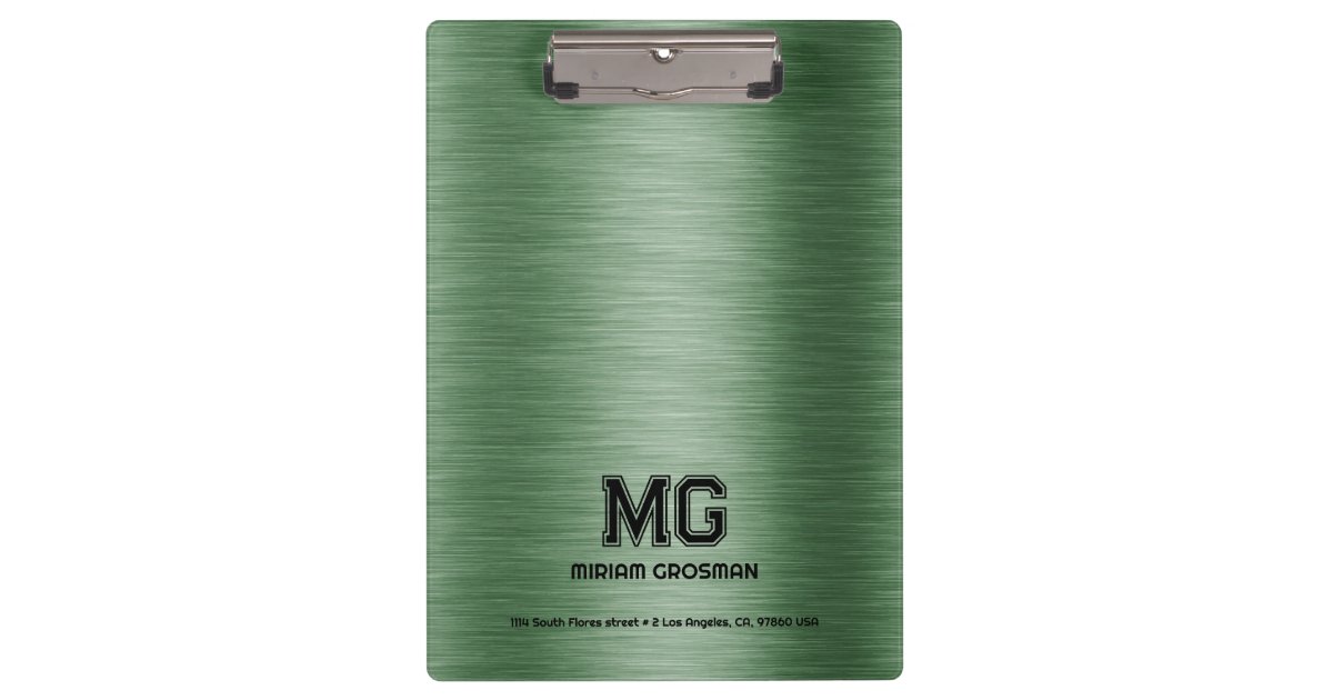 Metallic Green Texture Custom Black Text Clipboard | Zazzle