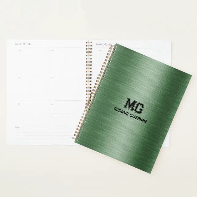 Metallic Green Texture Custom Black Text Planner | Zazzle