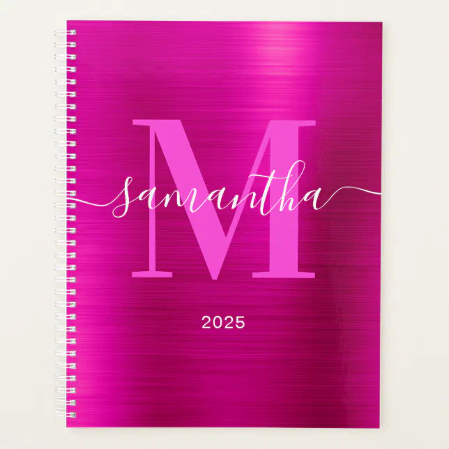 Metallic Hot Pink Signature Monogram 2025 Planner | Zazzle