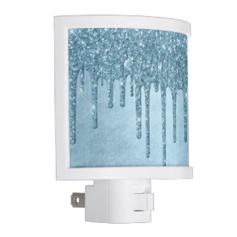 Metallic Ice Blue Drip | Glitzy Glam Glitter Melt Night Light | Zazzle
