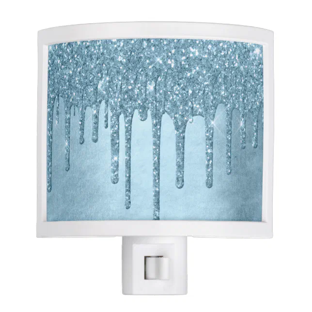 Metallic Ice Blue Drip | Glitzy Glam Glitter Melt Night Light | Zazzle