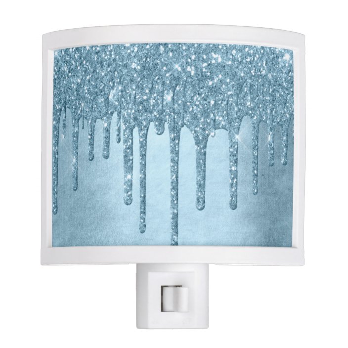 Metallic Ice Blue Drip | Glitzy Glam Glitter Melt Night Light | Zazzle.com