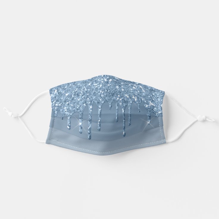 Metallic Ice Blue Glitter Melt Frozen Icing Drip Adult Cloth Face Mask ...