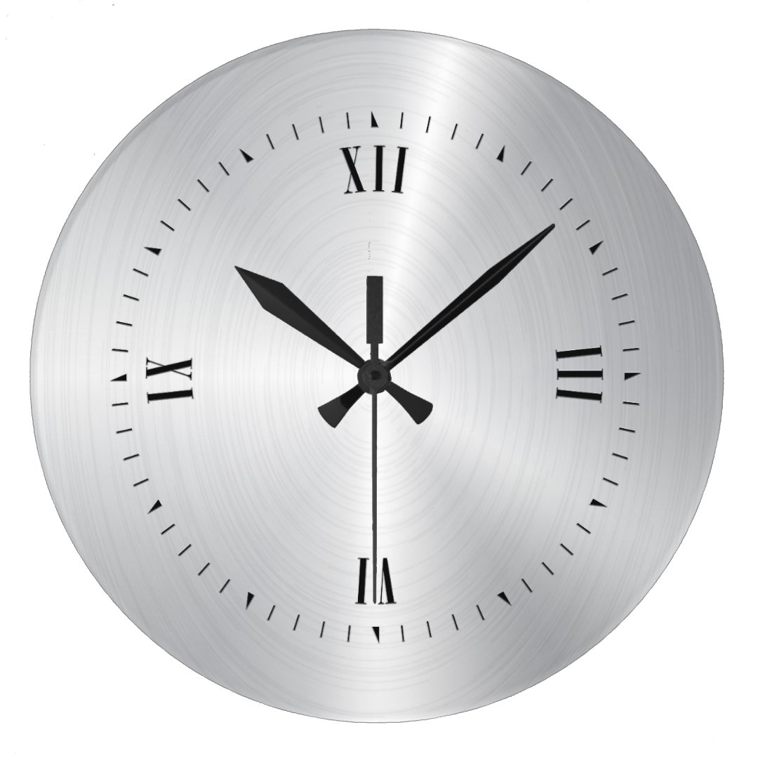 Metallic light silver brushed aluminum texture large clock | Zazzle