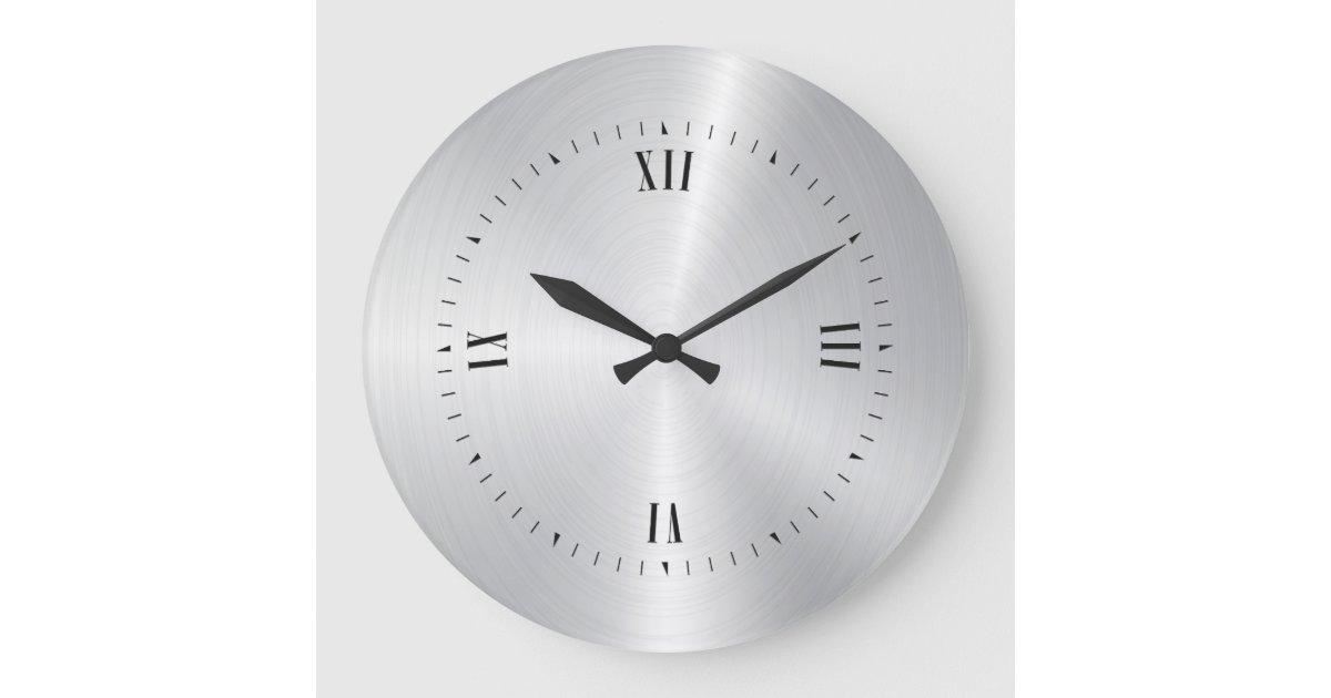 Metallic light silver brushed aluminum texture large clock | Zazzle