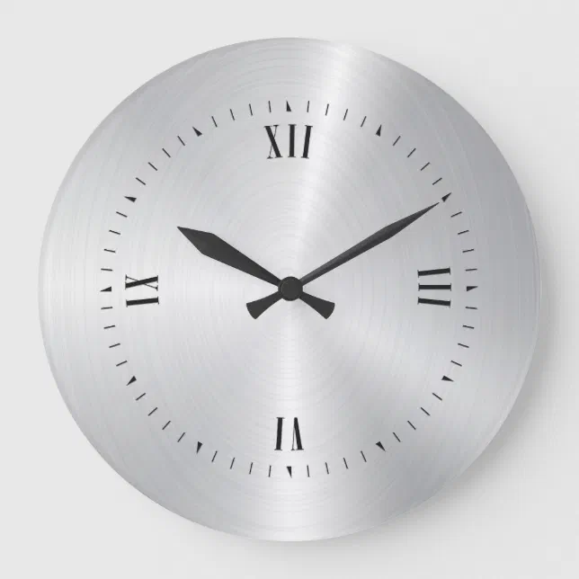 Metallic light silver brushed aluminum texture large clock | Zazzle