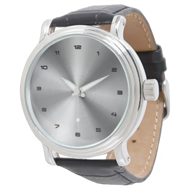 Metallic look silver gray background watch | Zazzle