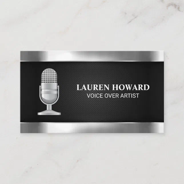 Metallic Microphone | Black Mesh Business Card | Zazzle