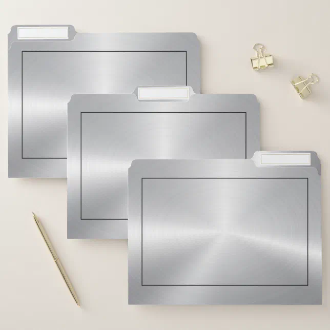 Metallic minimalistic silver wi black border frame file folder | Zazzle