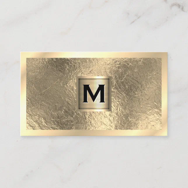 Metallic Monogram Banner | Gold Border | Gold Foil Business Card | Zazzle