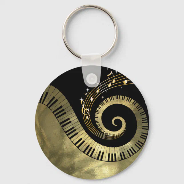 Metallic Piano Keys and Gold Music Notes Keychain | Zazzle