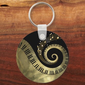 Metallic Piano Keys and Gold Music Notes Keychain | Zazzle