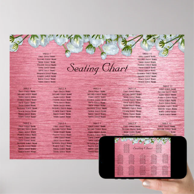 Metallic Pink and White Rose Seating Chart | Zazzle