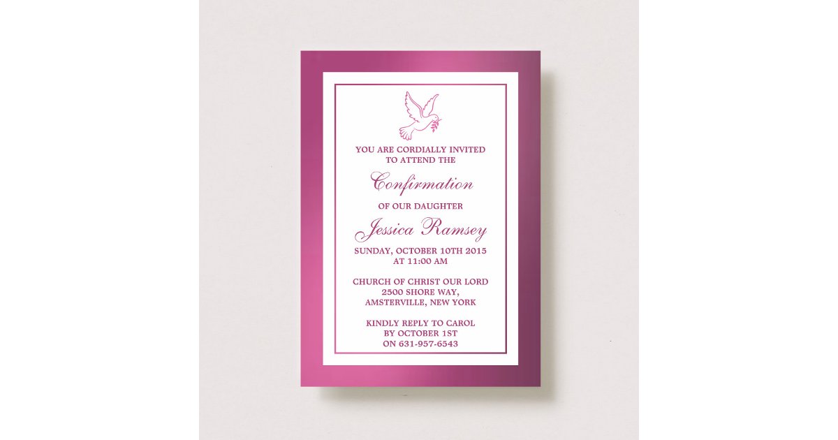 Metallic Pink Dove Holy Communion Or Confirmation Invitation | Zazzle
