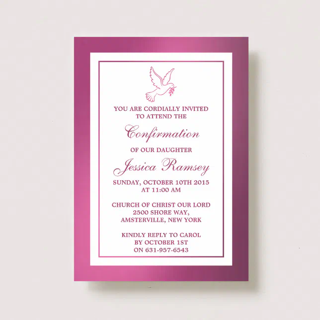 Metallic Pink Dove Holy Communion Or Confirmation Invitation | Zazzle