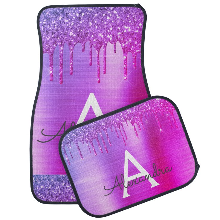 Metallic Pink Purple Glitter Sparkle Monogram Car Floor Mat | Zazzle