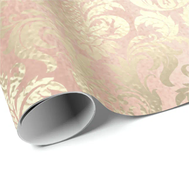 Metallic Pink Rose Gold Blush Royal Blush Damask Wrapping Paper | Zazzle