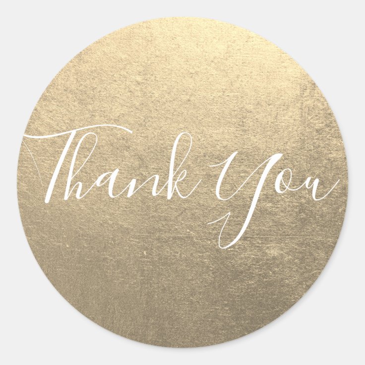 Metallic Platinum Gold Thank You Classic Round Sticker | Zazzle