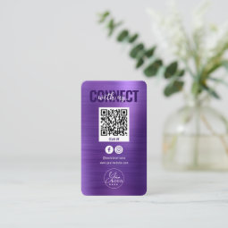 Metallic Purple Connect With Social Media QR Code Business Card | Zazzle