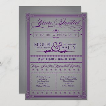 Metallic Purple & Grey Wedding Invitation | Zazzle