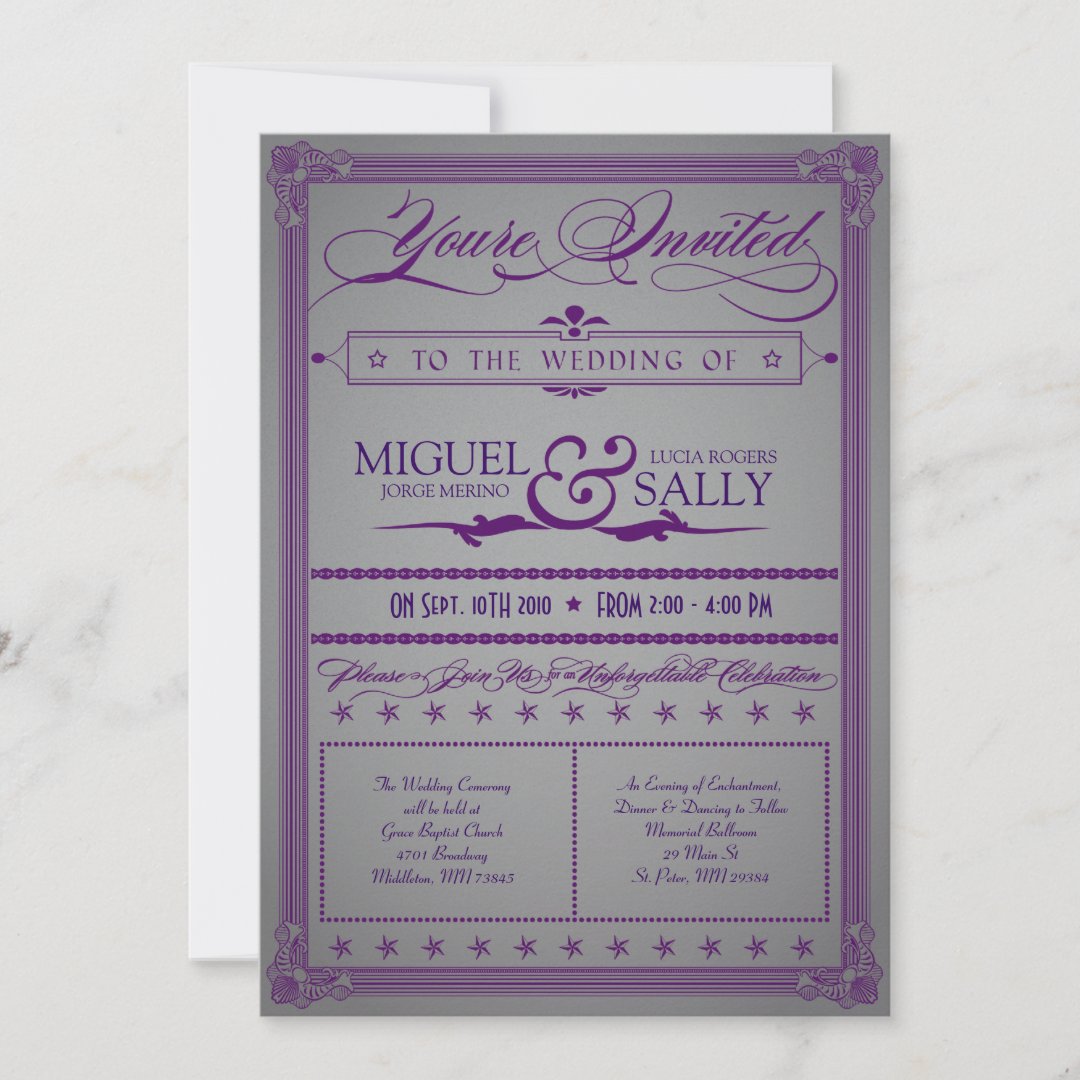 Metallic Purple & Grey Wedding Invitation | Zazzle