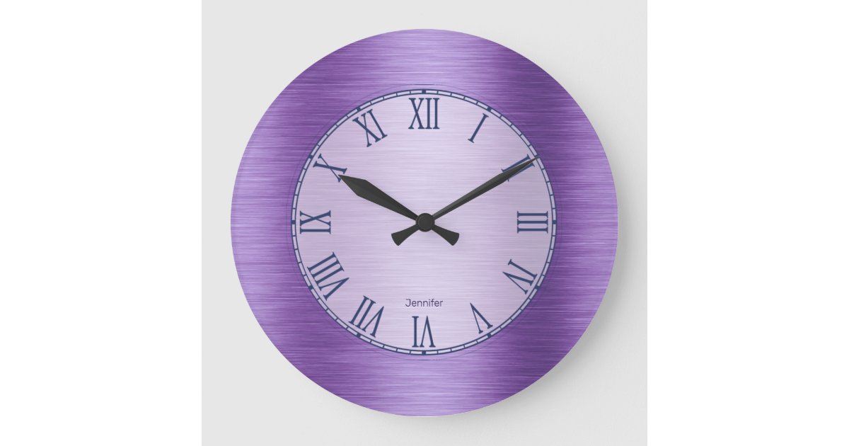 Metallic purple roman numerals large clock | Zazzle