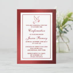 Metallic Red Dove Holy Communion Or Confirmation Invitation | Zazzle