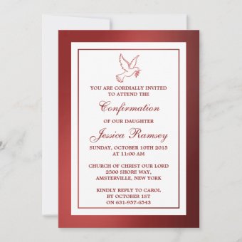 Metallic Red Dove Holy Communion Or Confirmation Invitation | Zazzle