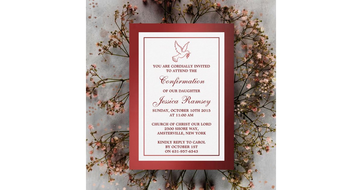 Metallic Red Dove Holy Communion Or Confirmation Invitation | Zazzle