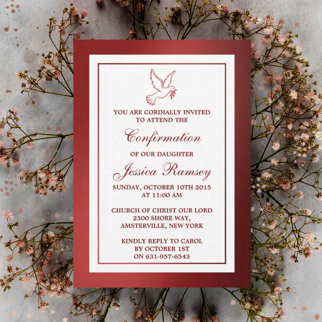 Metallic Red Dove Holy Communion Or Confirmation Invitation | Zazzle