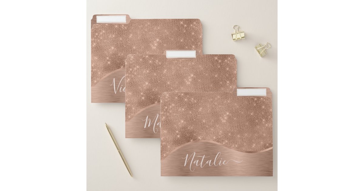 Metallic Rose Gold Glitter Personalized File Folder | Zazzle