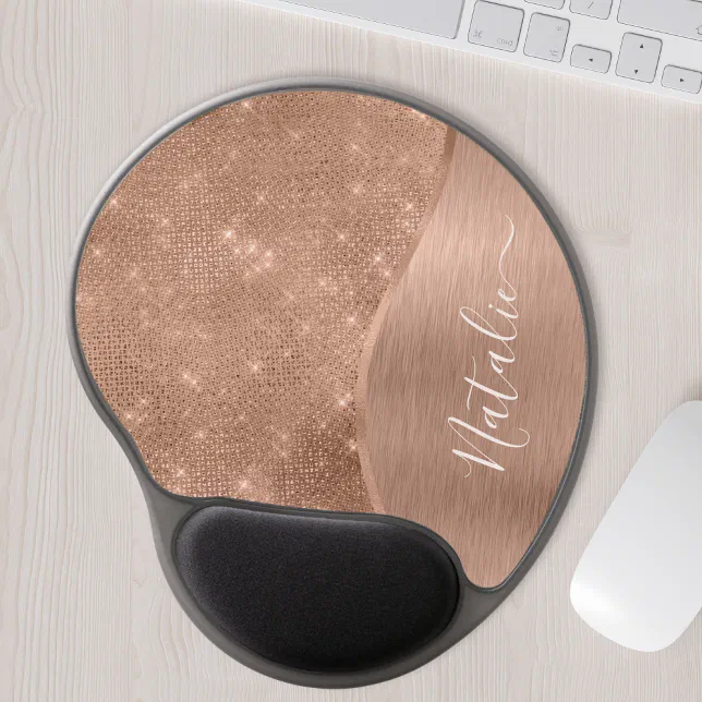 Metallic Rose Gold Glitter Personalized Gel Mouse Pad | Zazzle