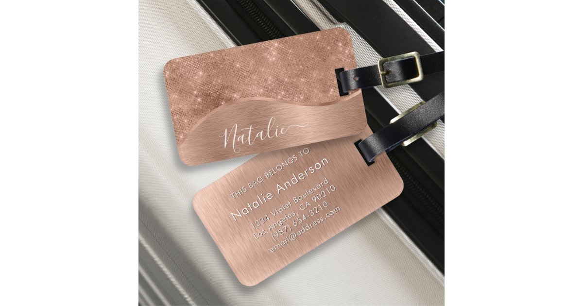 Metallic Rose Gold Glitter Personalized Luggage Tag | Zazzle