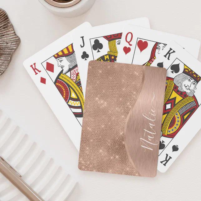 Metallic Rose Gold Glitter Personalized Poker Cards | Zazzle