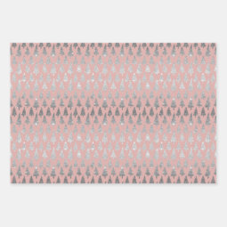 Metallic Rose Gold Platinum Silver Christmas Trees Wrapping Paper ...