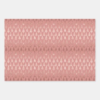 Metallic Rose Gold Platinum Silver Christmas Trees Wrapping Paper ...