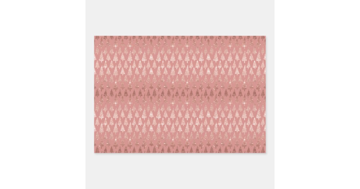 Metallic Rose Gold Platinum Silver Christmas Trees Wrapping Paper ...