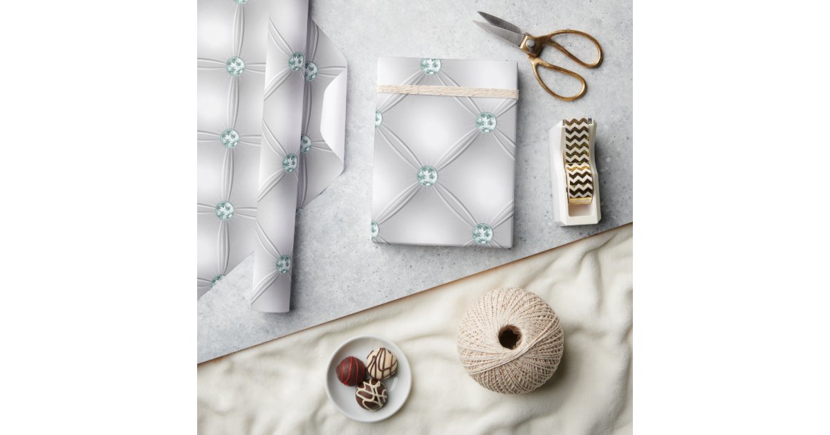 Metallic Satin White Mint Green Bling Wrapping Paper | Zazzle