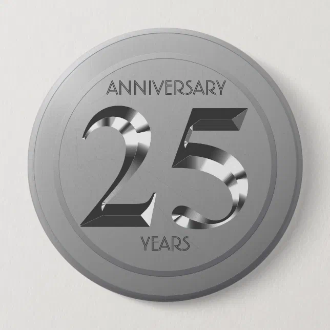 Metallic Silver 25th Wedding anniversary Button | Zazzle