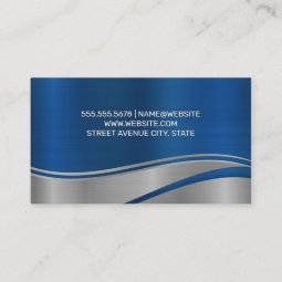 Metallic Silver Blue Background Business Card | Zazzle