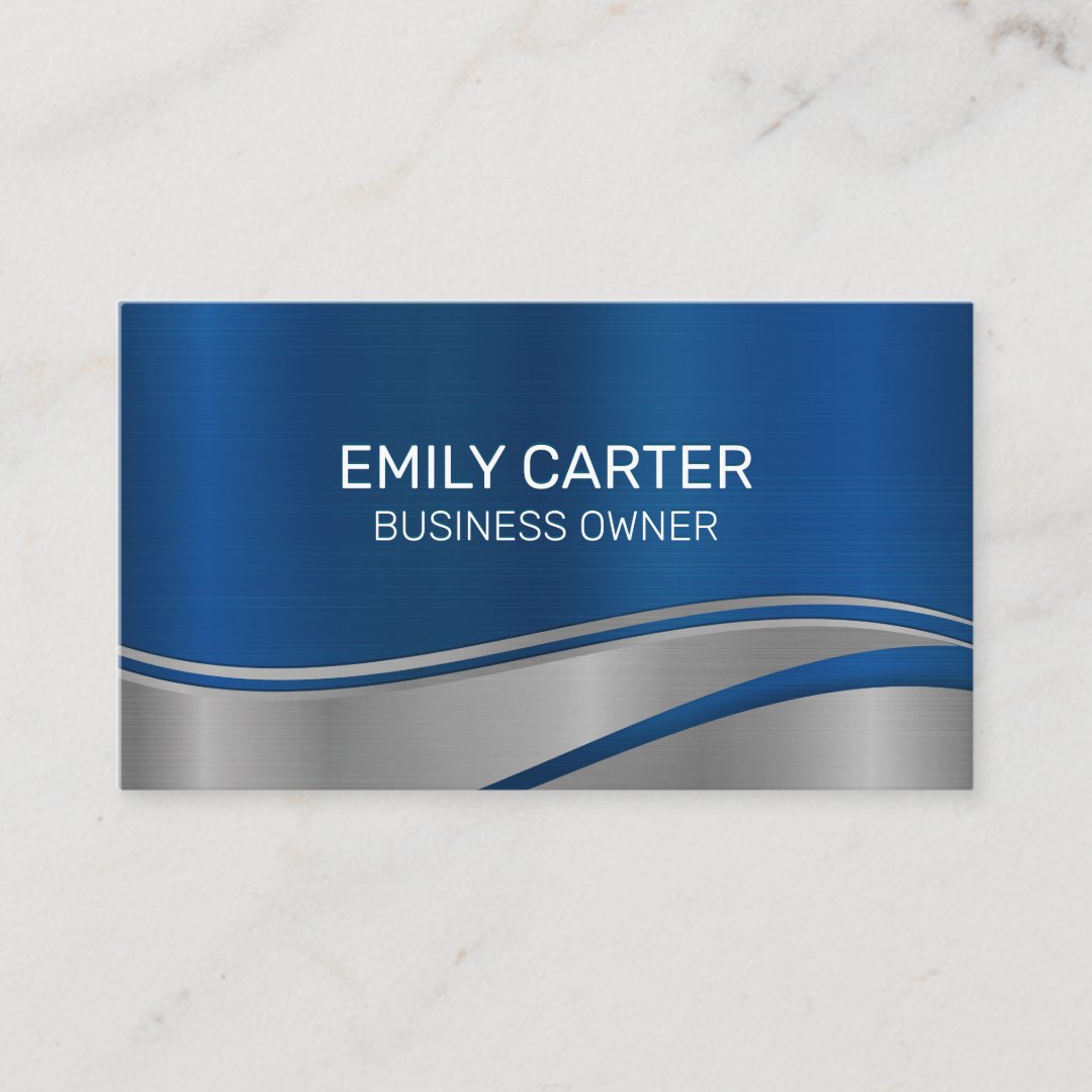 Metallic Silver Blue Background Business Card | Zazzle