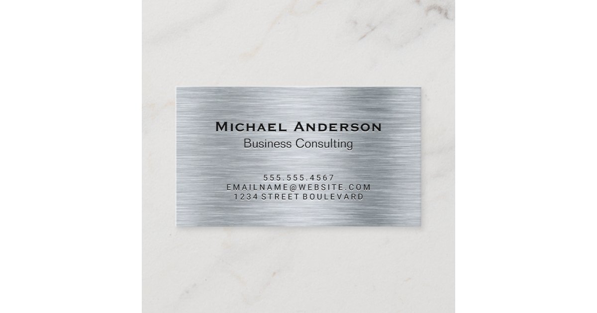 Metallic Silver Brushed Business Card | Zazzle