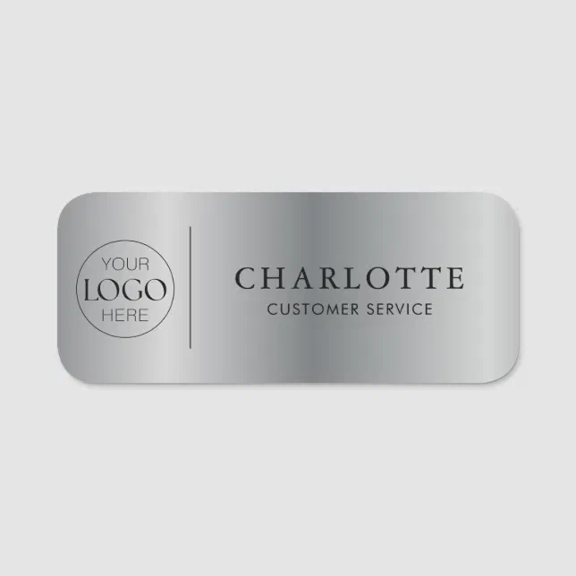 Metallic Silver Custom Logo Office Employee Staff Name Tag | Zazzle