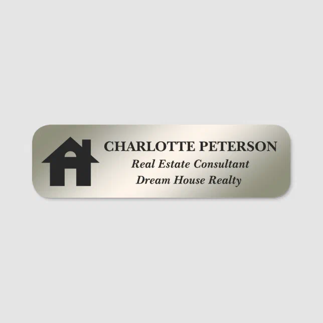 Metallic Silver Custom Realtor or Real Estate Name Tag | Zazzle