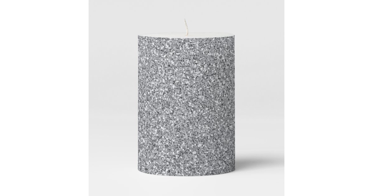 Metallic Silver Glitter Pillar Candle | Zazzle